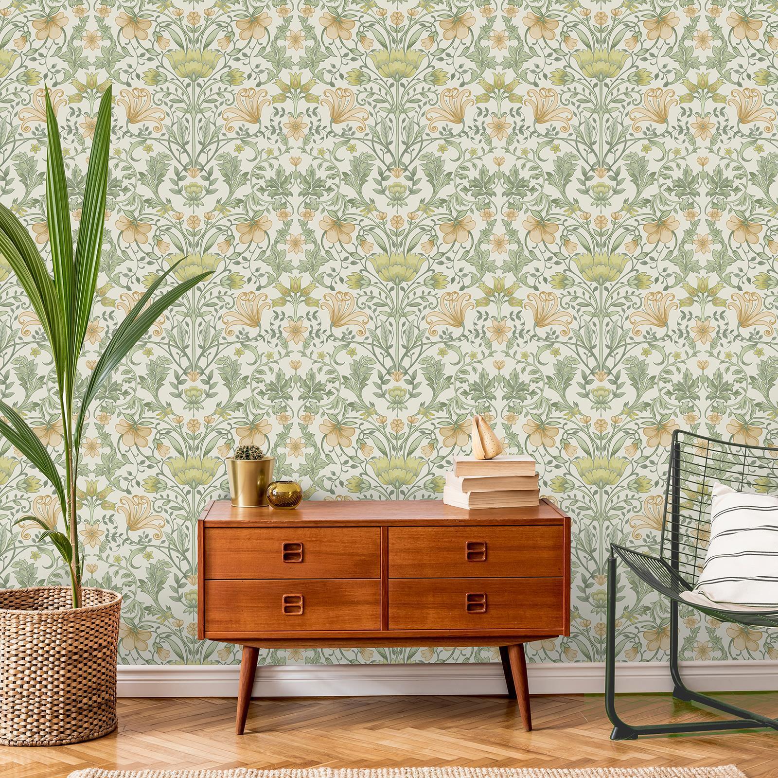 Vintage Floral Cream & Ochre William Morris Style Wallpaper 13392 | 13392