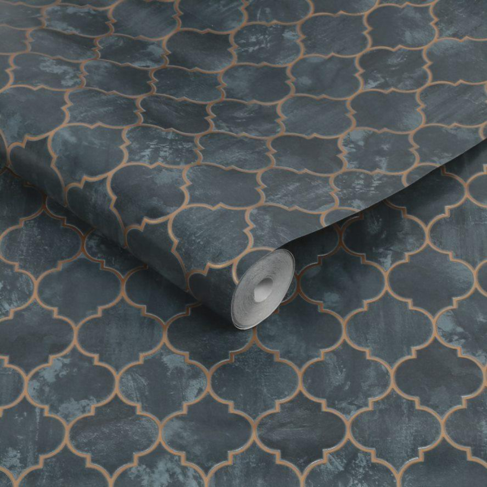 Tegula Tile Copper Geo | Geometric Copper Wallpaper | 112643