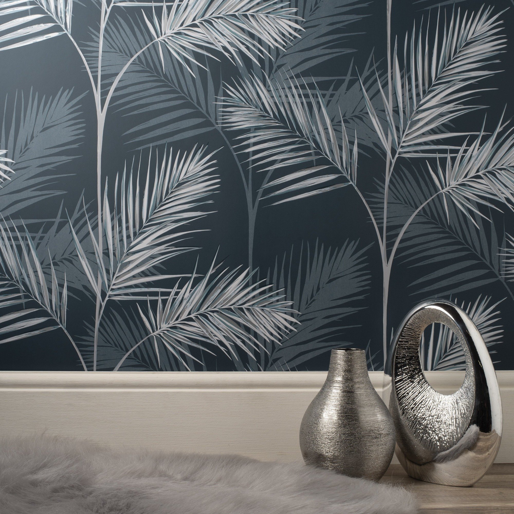 South Beach Navy Blue Palm Leaf Wallpaper FD42681 | FD42681