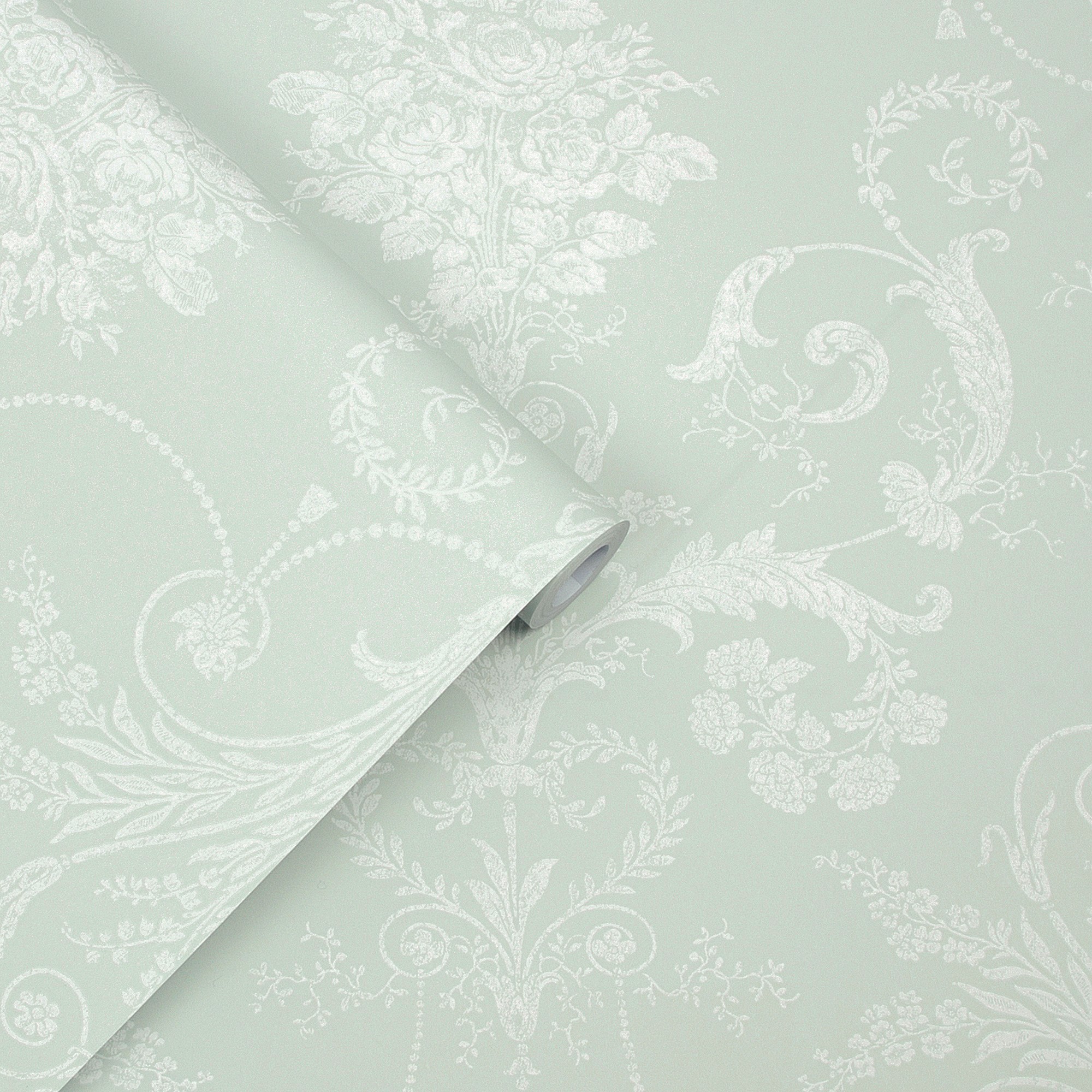 Josette French Toil Damask Duck Egg Laura Ashley Wallpaper 113380 113380