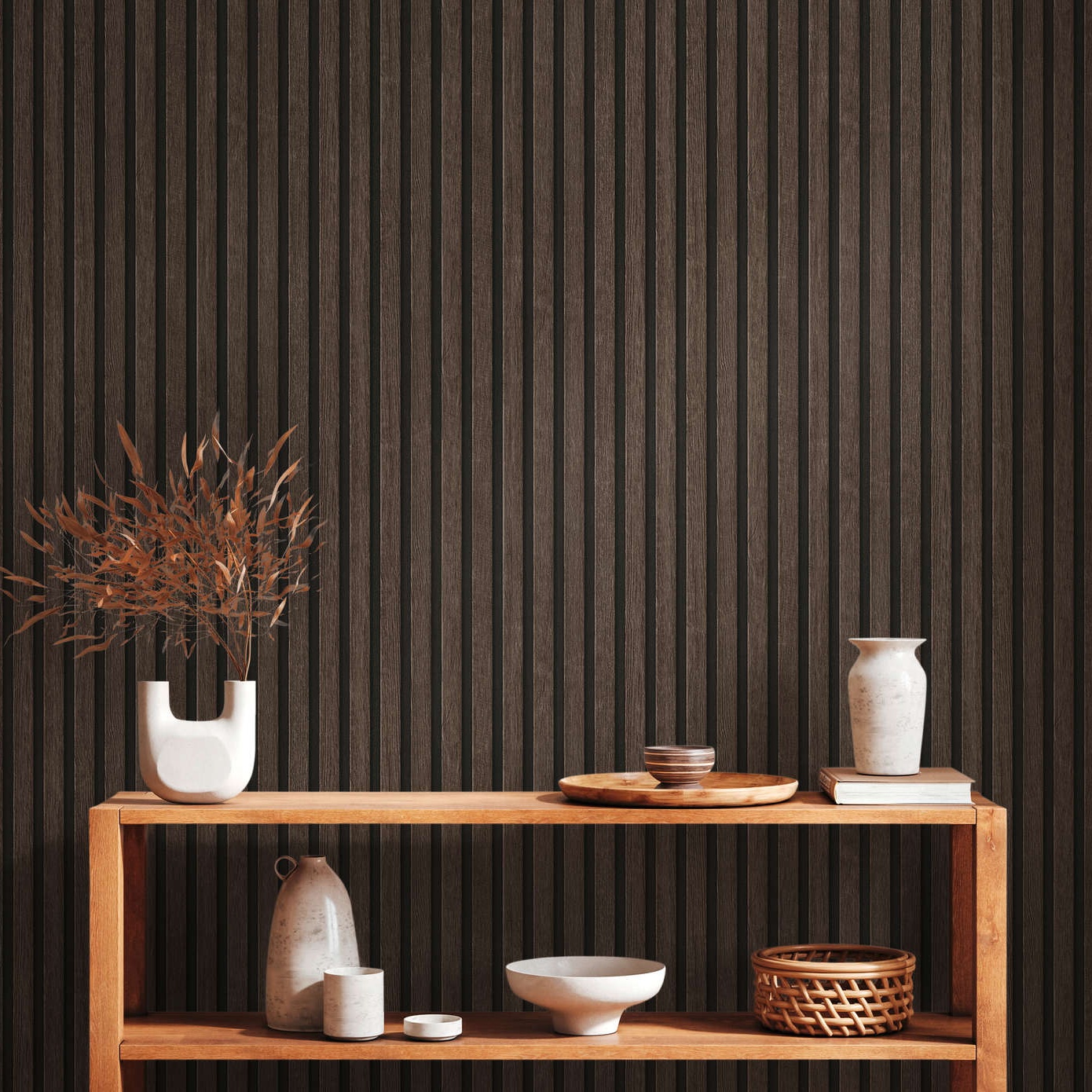 Acoustic Panels Jacobean Brown Ultra Realistic Satin Fleece Wallpaper ...