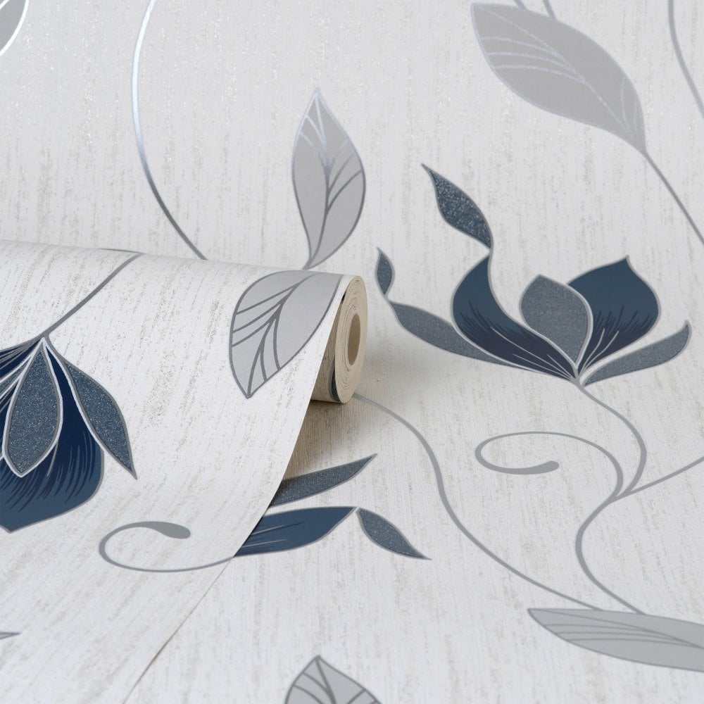 Synergy Floral Navy Vinyl Wallpaper M1716 | M1716