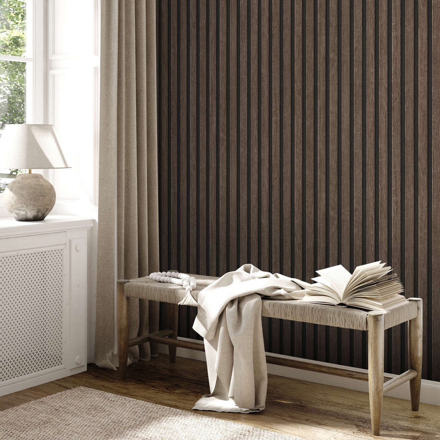 Acoustic Panels Jacobean Brown Ultra Realistic Satin Fleece Wallpaper ...